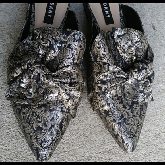 Dkny | Shoes | Dkny Pier Pointed Toe Knotted Metallic Mules | Poshmark